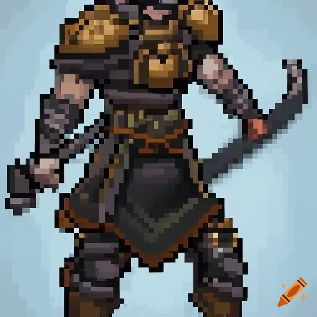 Pixel art of a mercenary character on Craiyon