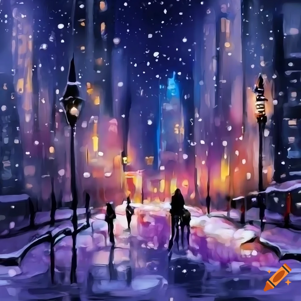 Winter landscape in the city drawn with wooden crayons on Craiyon