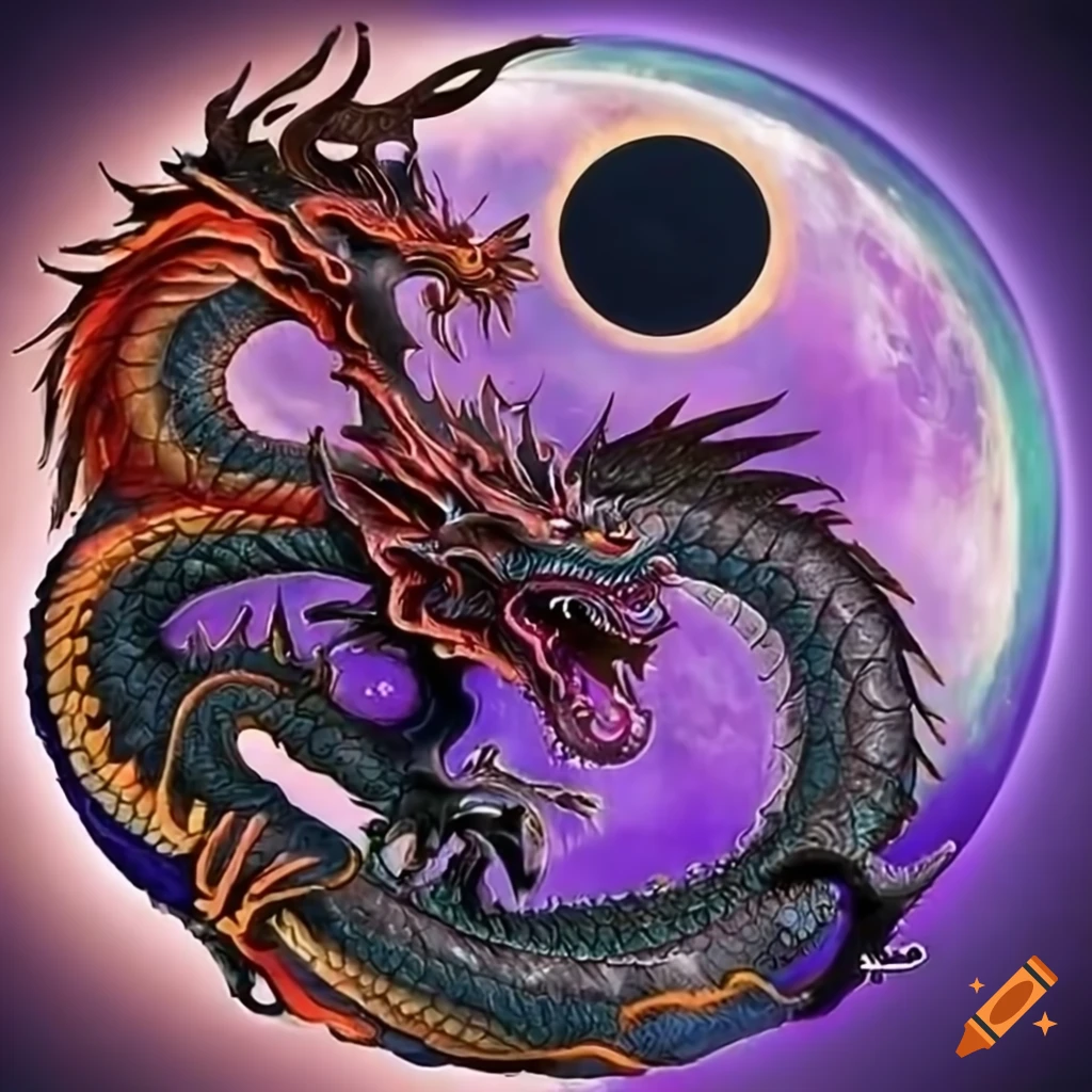 Yin yang symbol with red and blue dragons on Craiyon