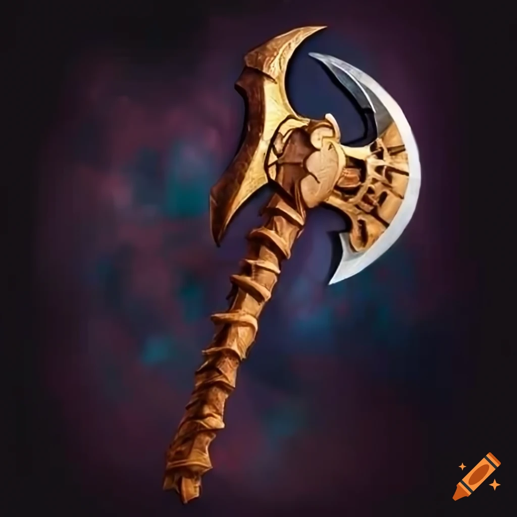 Intricately designed double-headed axe with a sunset theme on Craiyon