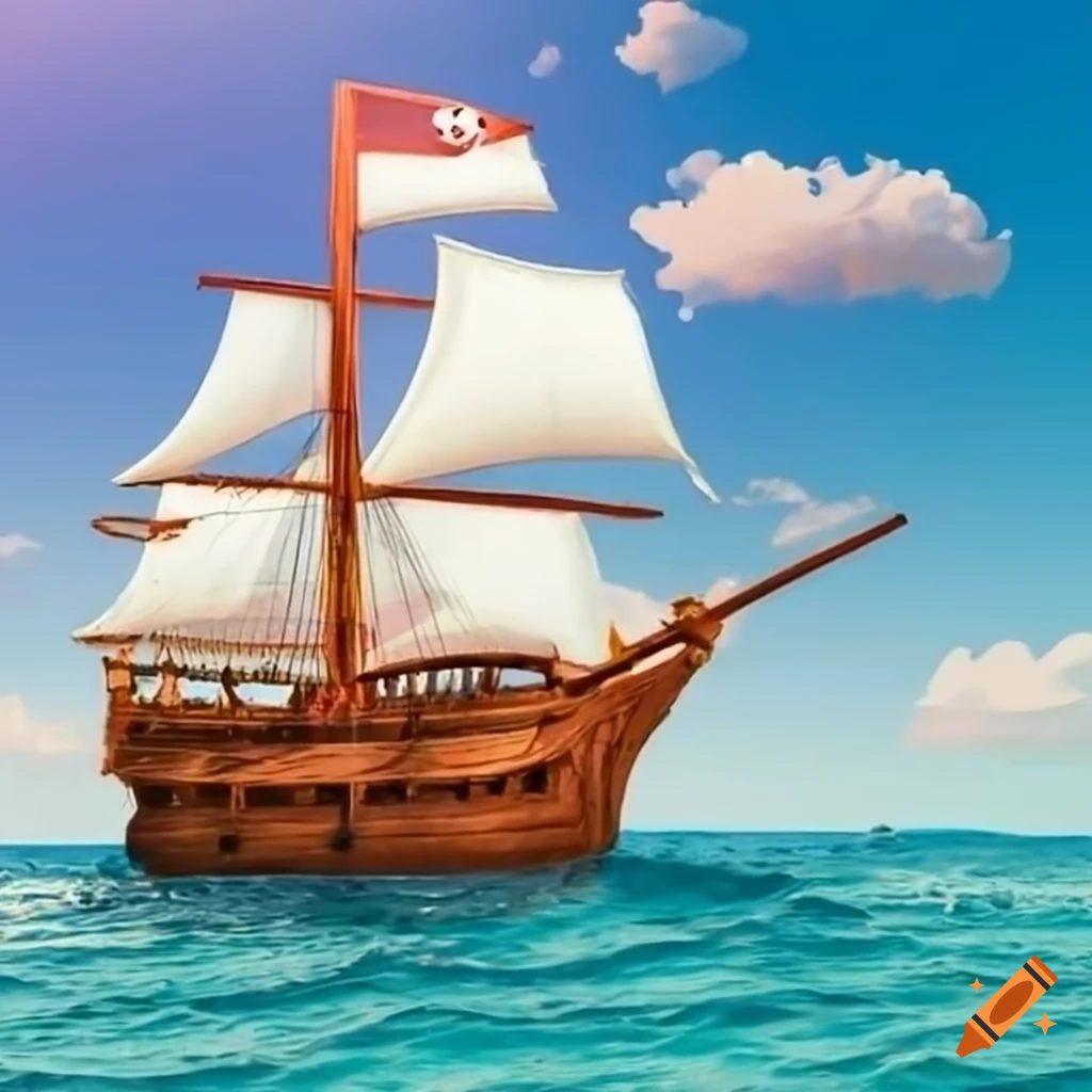 Profile of a pirate ship on a sunny beach on Craiyon