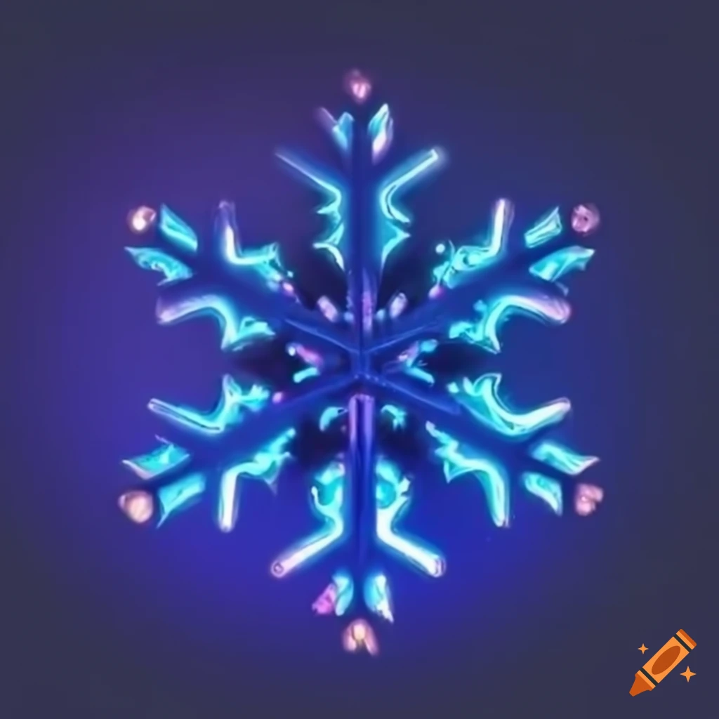 Blue neon light snowflake on white background