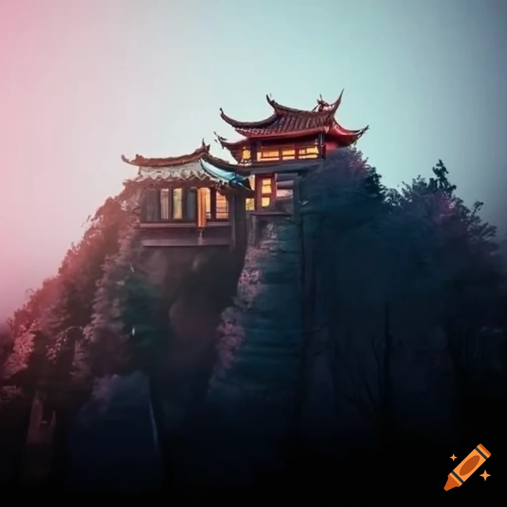 Traditional chinese house with sakura tree staircase on Craiyon