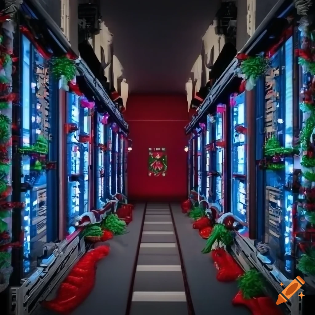 Festive server room decorated for christmas on Craiyon