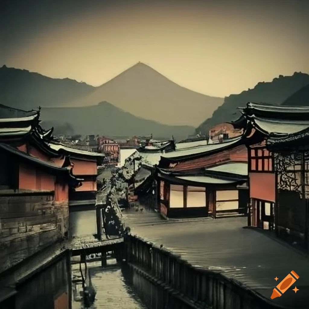 Scenic view of kyoto cityscape in the 1930s on Craiyon