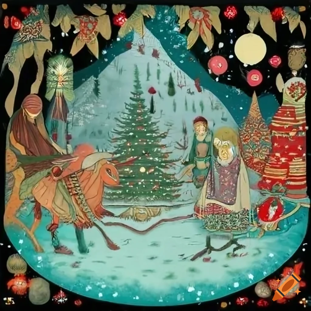 Festive christmas woodland illustration with matryoshka dolls on Craiyon