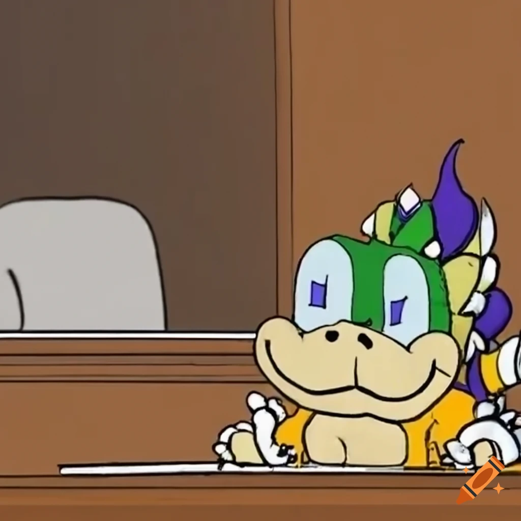 Satirical image of Larry Koopa on trial on Craiyon