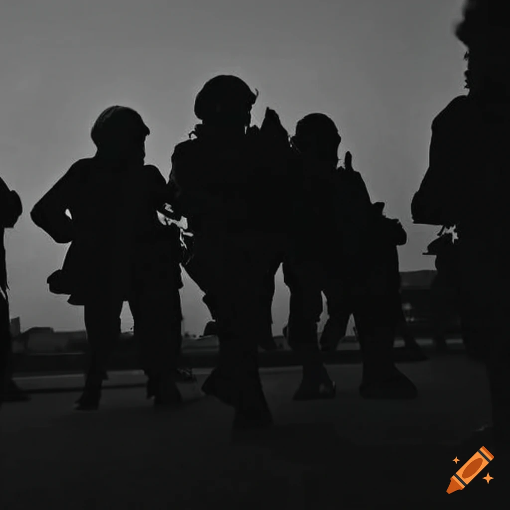 Silhouettes of angry mob in chaotic unrest