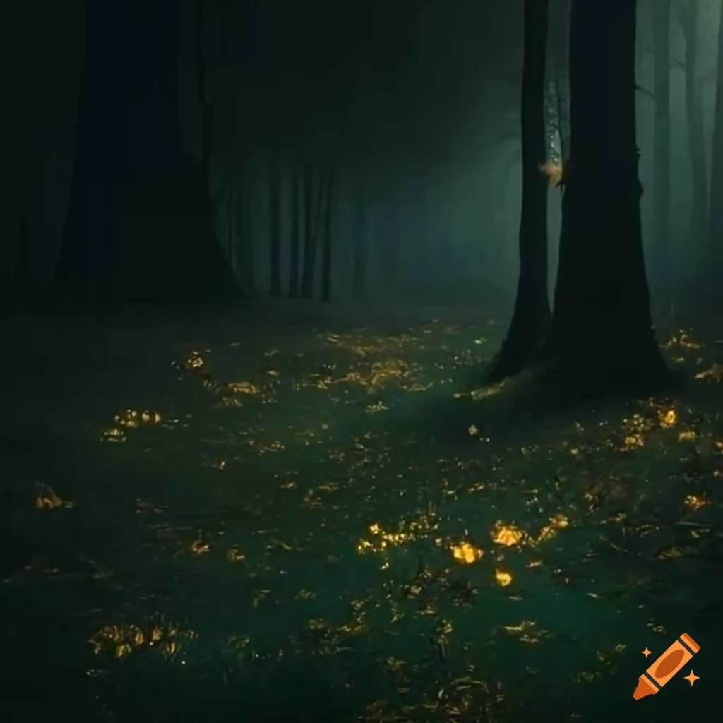 Gloomy forest with glowing dandelions on Craiyon