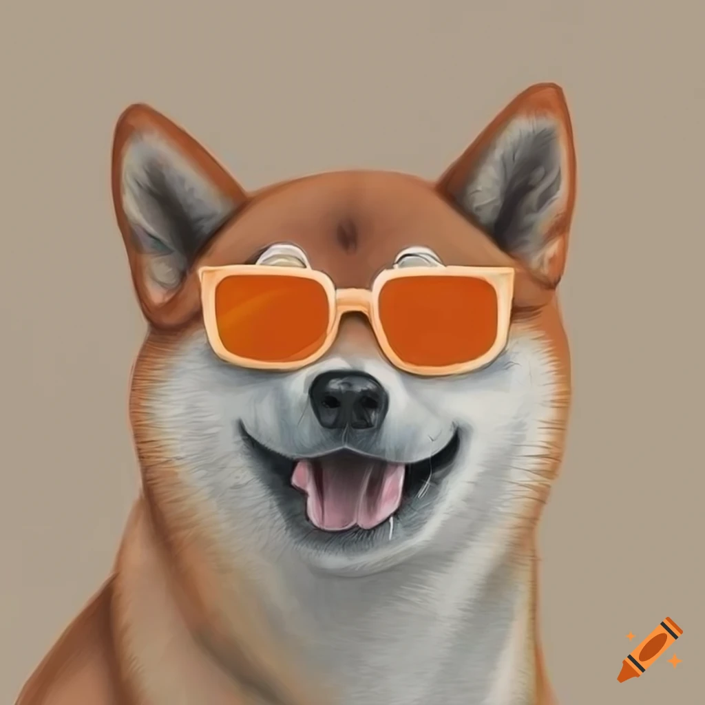 Hyper realistic portrait drawing of a shiba inu with orange sunglasses ...