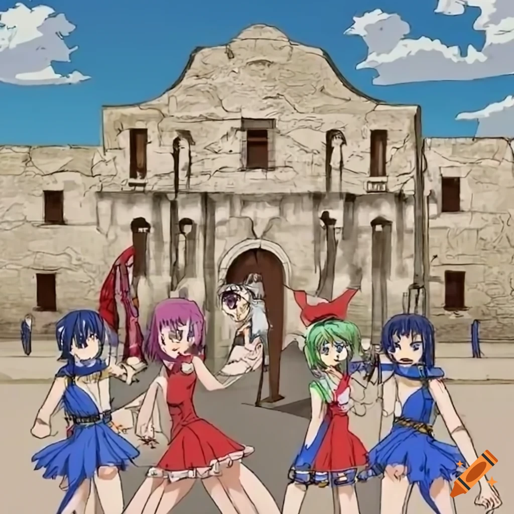 Anime-style battle of the alamo illustration