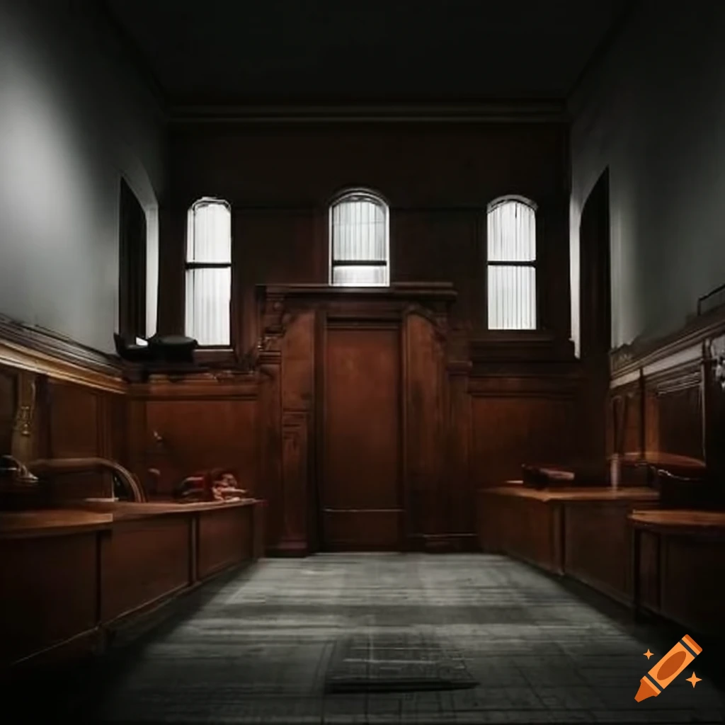 Courtroom and dark alley combination on Craiyon