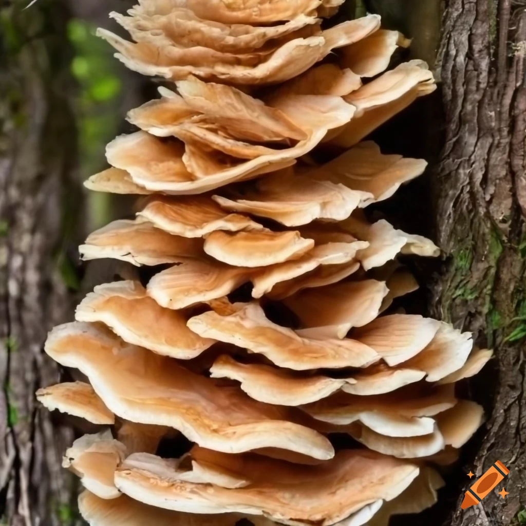 Hen of the woods mushrooms with thick and frilly caps on Craiyon