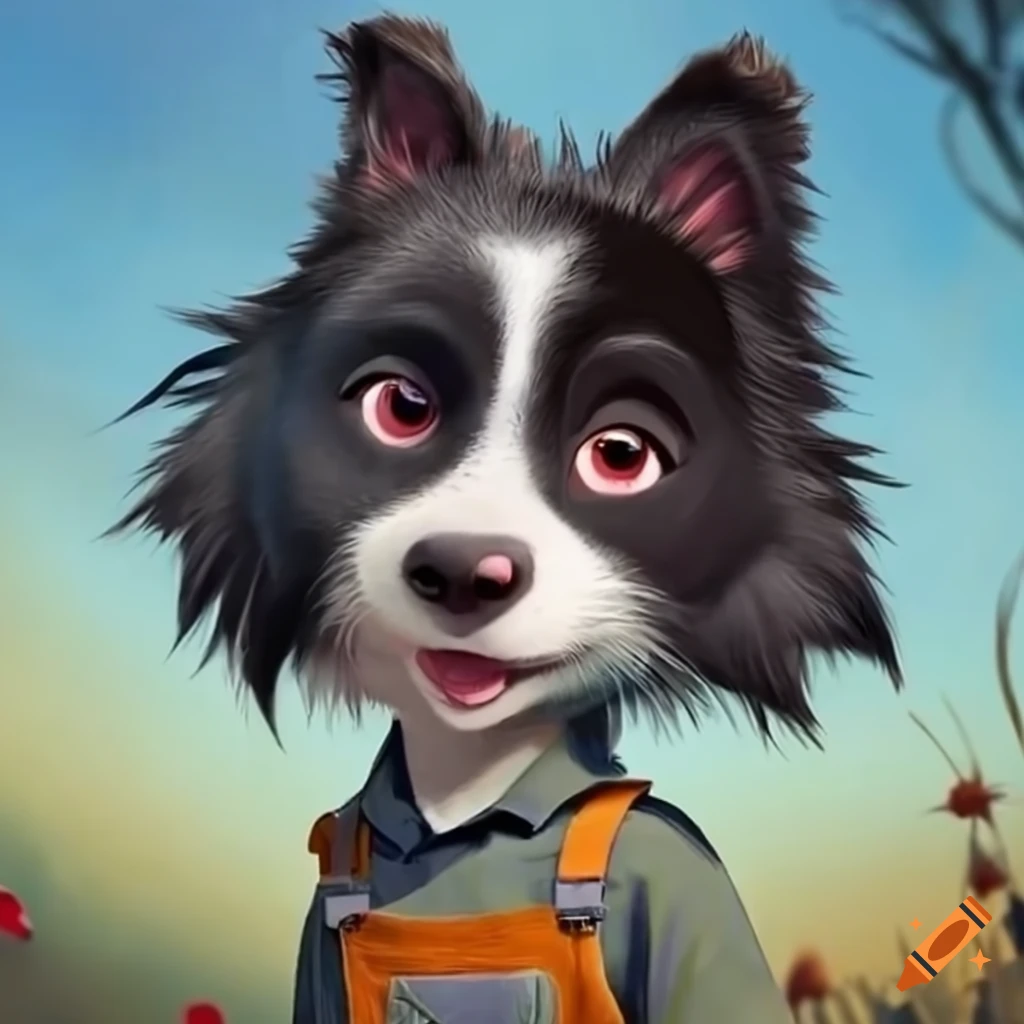 Zootopia inspired border collie boy in overalls on Craiyon
