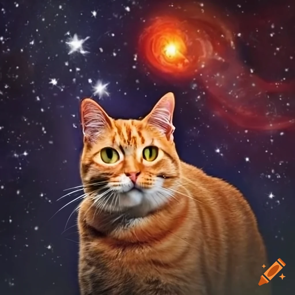 Orange cat in a space setting