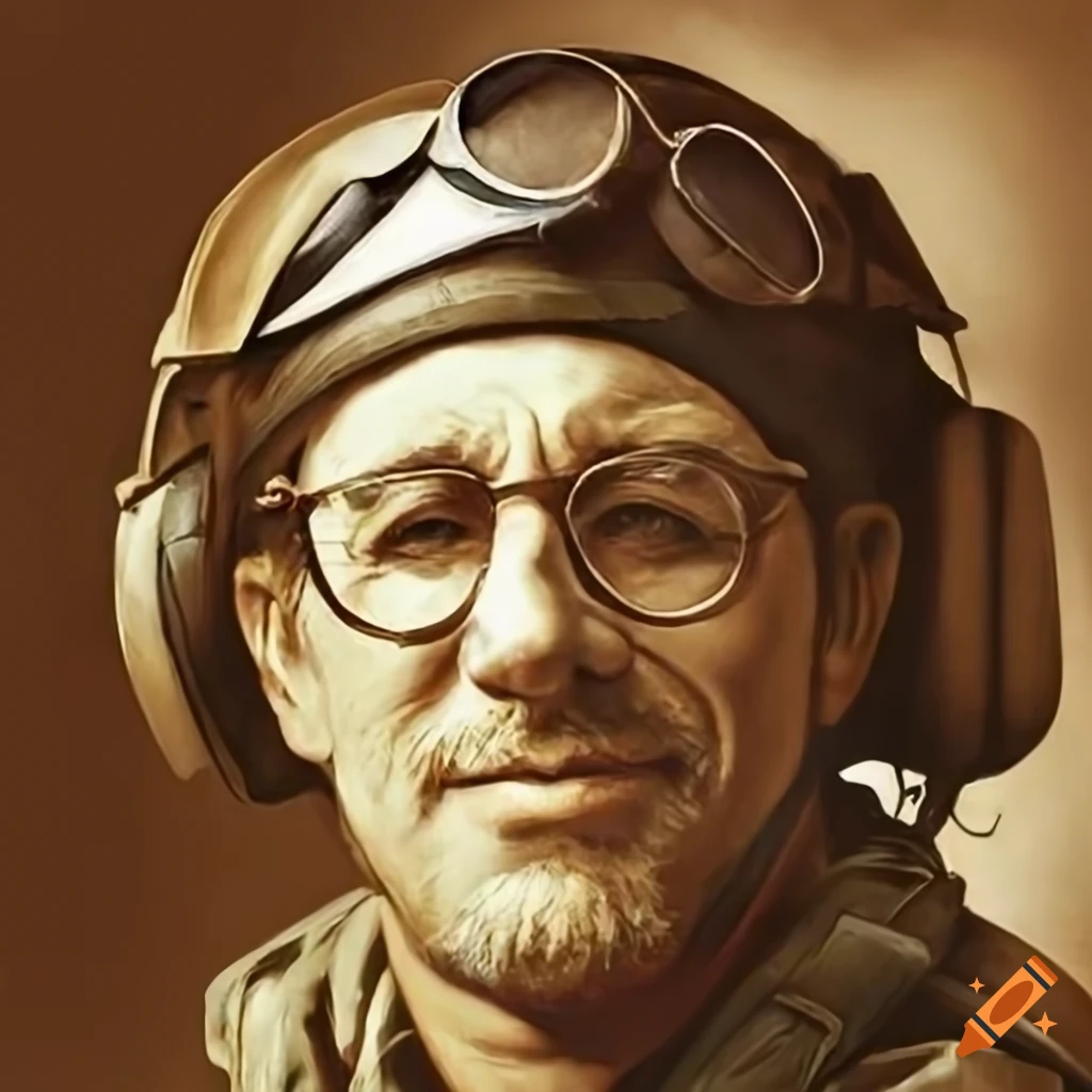 Sepia portrait of steven spielberg as a wwii fighter pilot