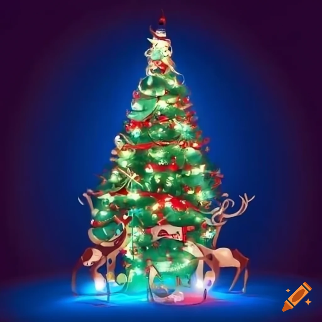Festive christmas tree with lights, santa and reindeer on Craiyon