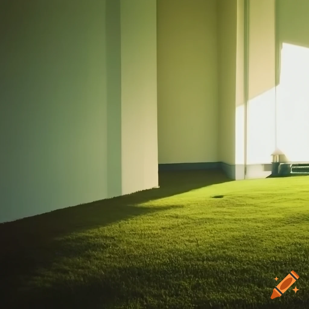 Sunny liminal space with grass and large opening on Craiyon