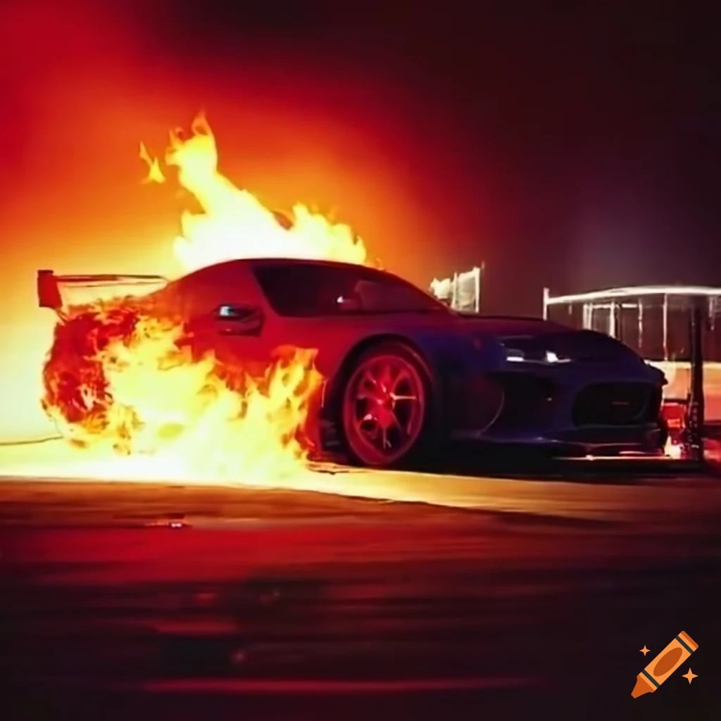 Supra shooting flames on a bridge on Craiyon