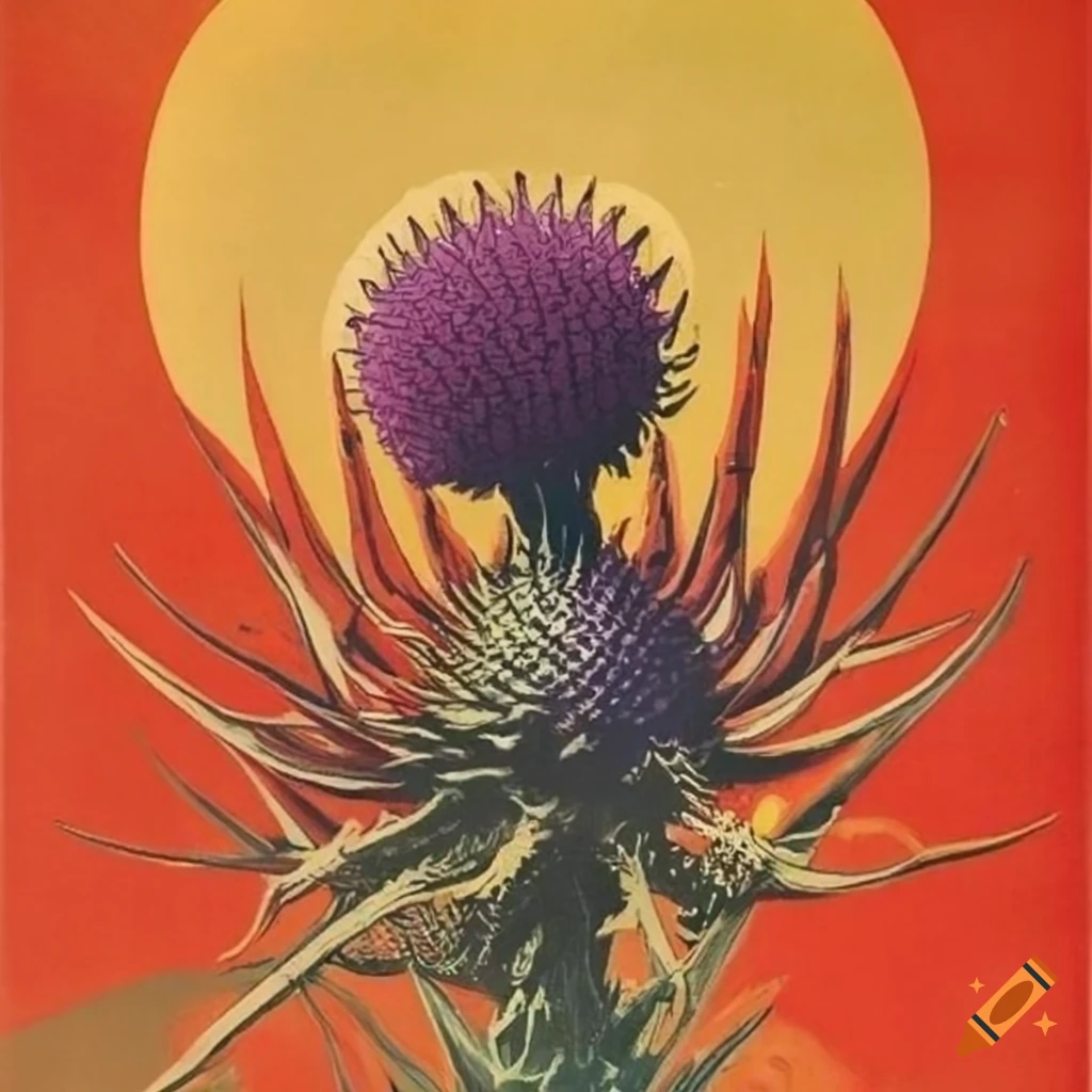 Soviet propaganda poster with thistle flower on Craiyon