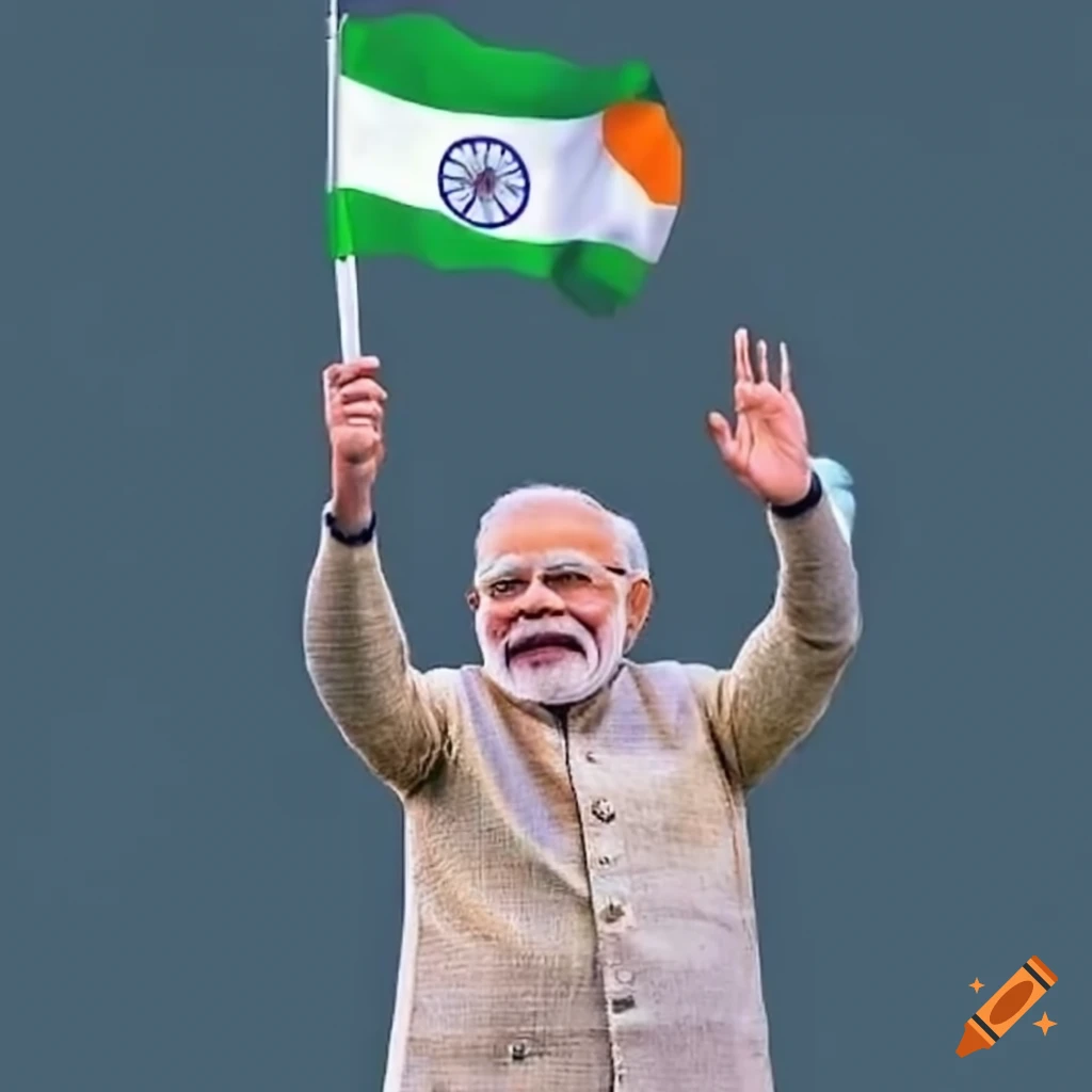 Narendra modi waving the flag on Craiyon