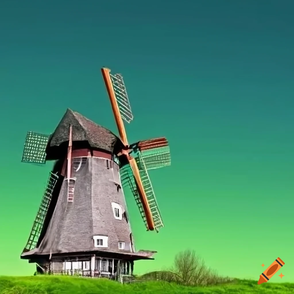 Green screen windmill on a clear blue sky background