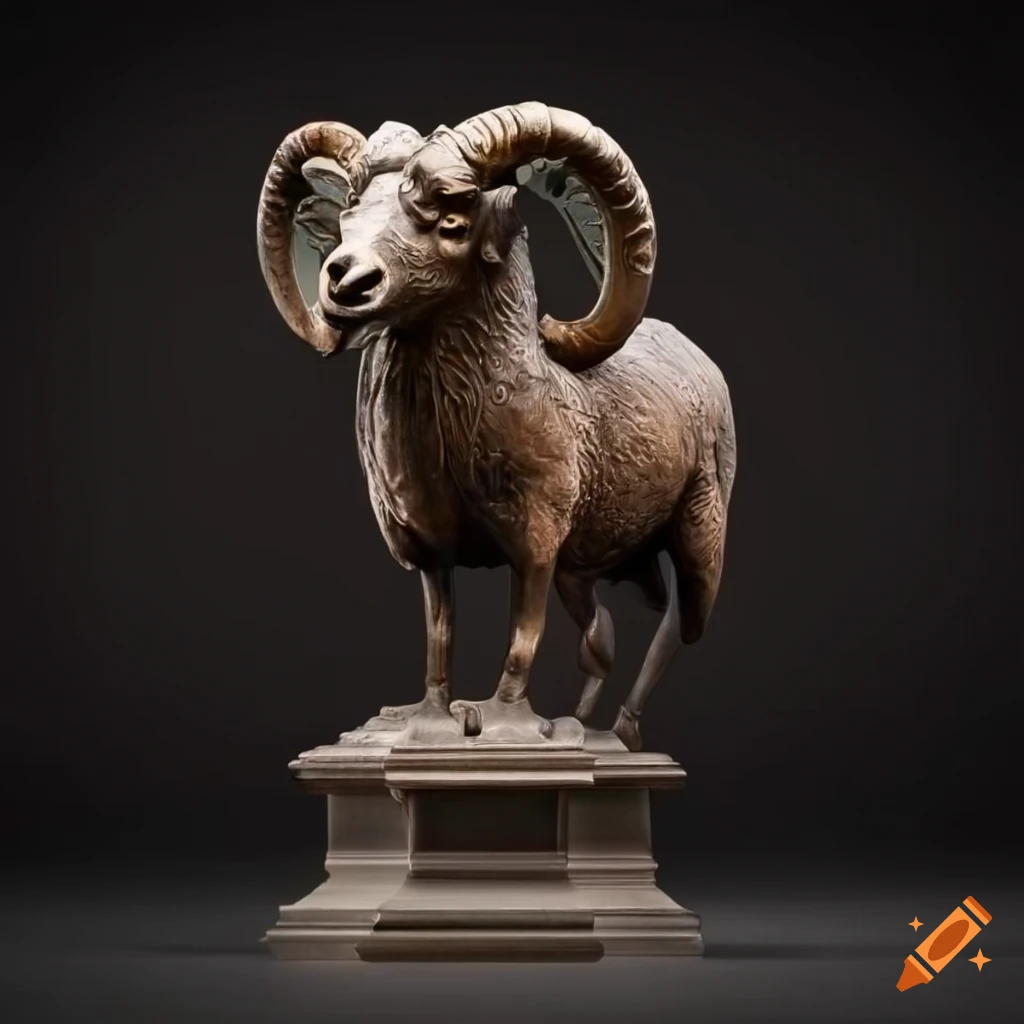 Bronze statue of a ram with four horns on Craiyon