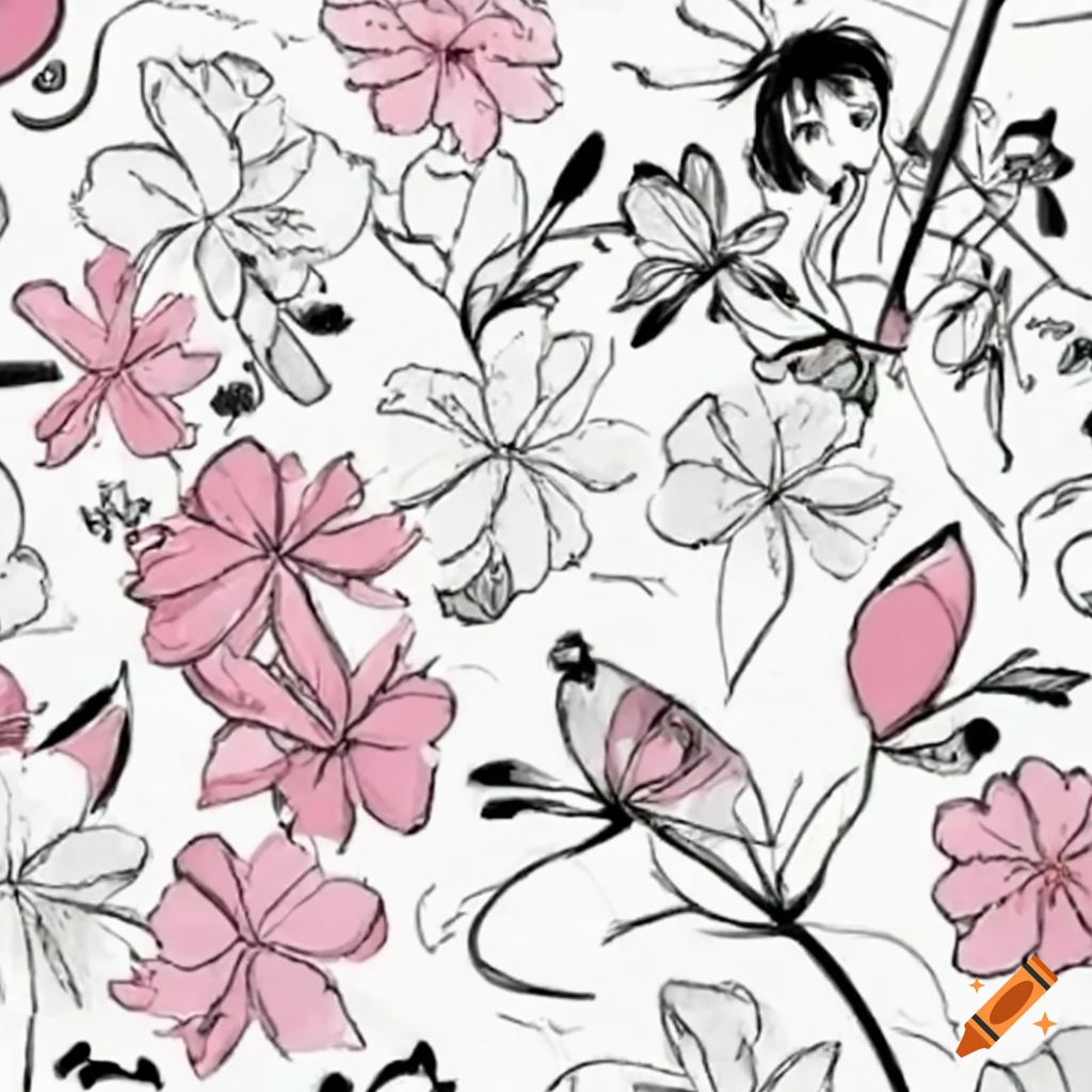 Artistic depiction of flowers with pen and ink accents