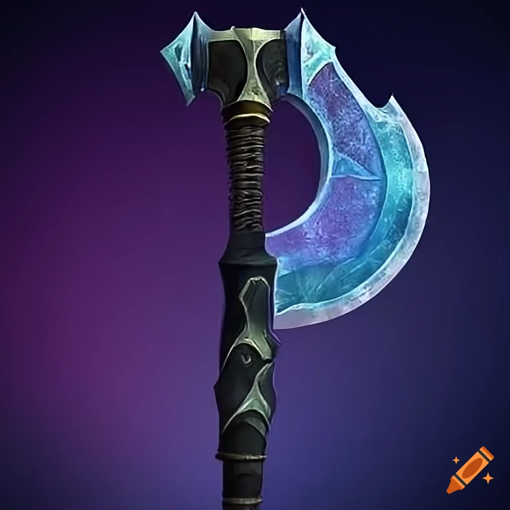 Illustration of a magic battle axe on Craiyon
