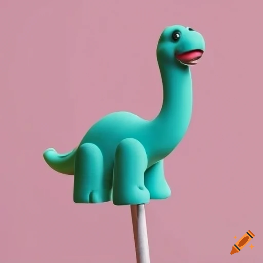 Pastel brontosaurus lollipop on a stick