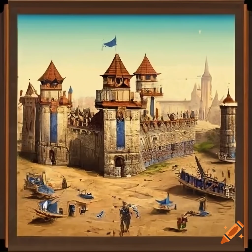 Vintage travel poster of age of empires ii game scene