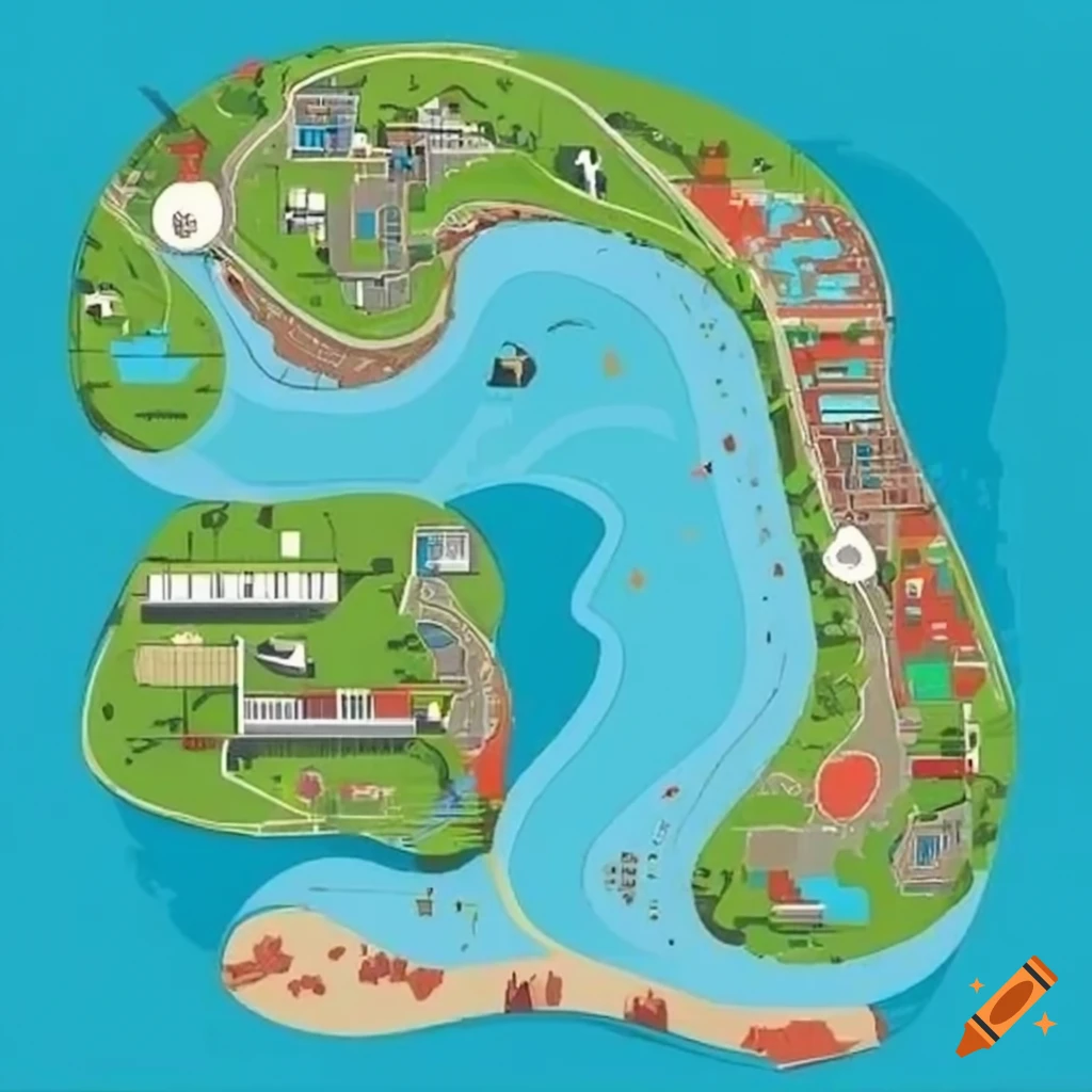 City adventure map with a river on Craiyon