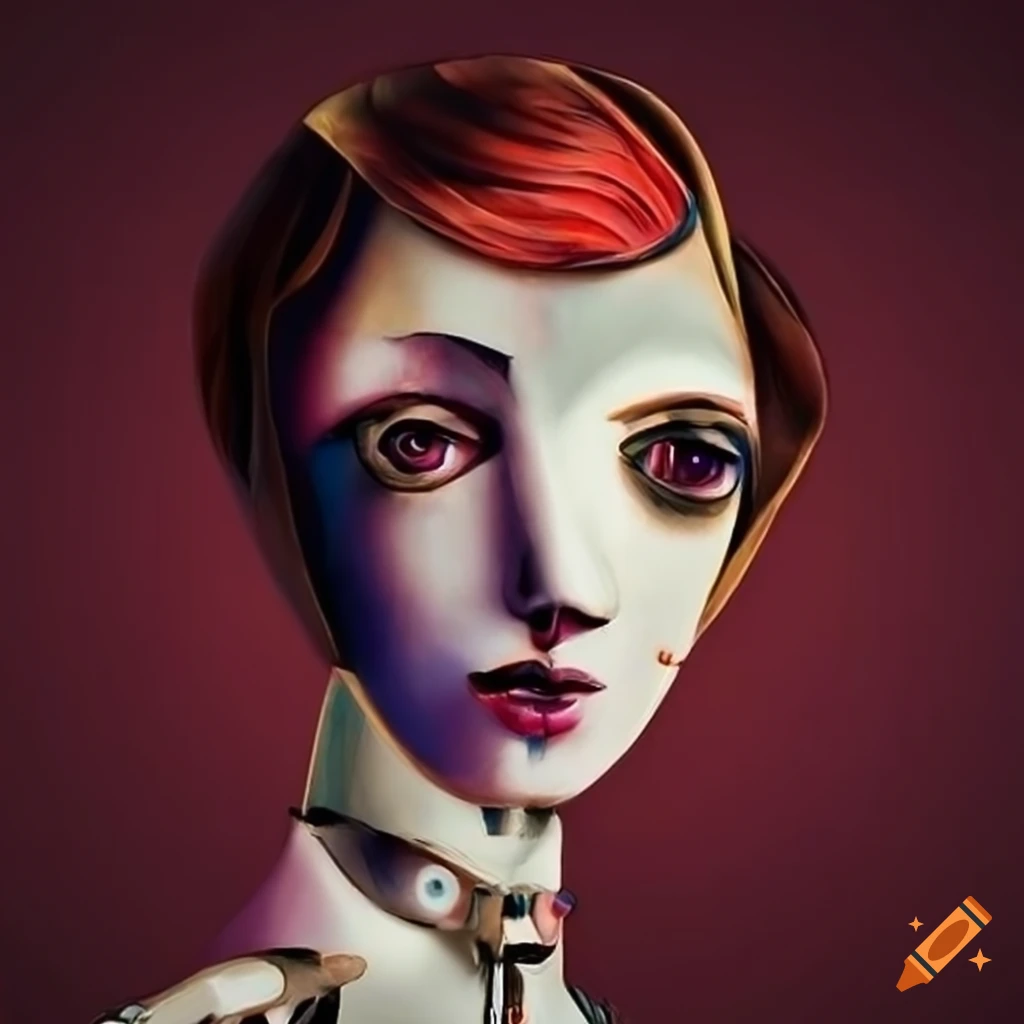 Surrealistic artwork of a robotic dove with a female figure on Craiyon