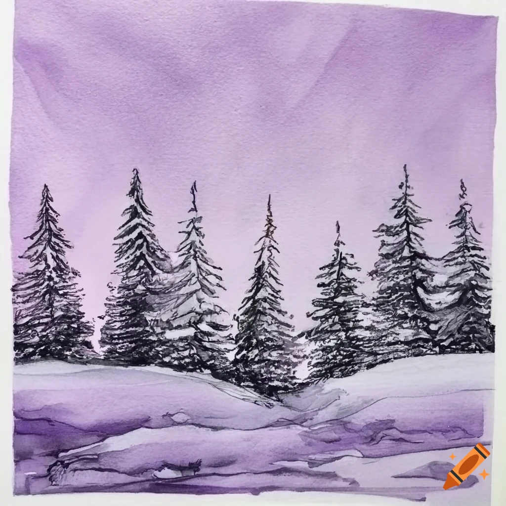 Dark winter ink drawing in lilac shades on Craiyon