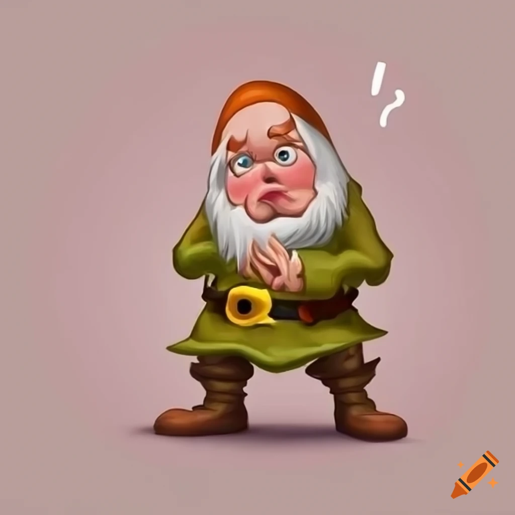 Cartoon image of a thoughtful dwarf on Craiyon