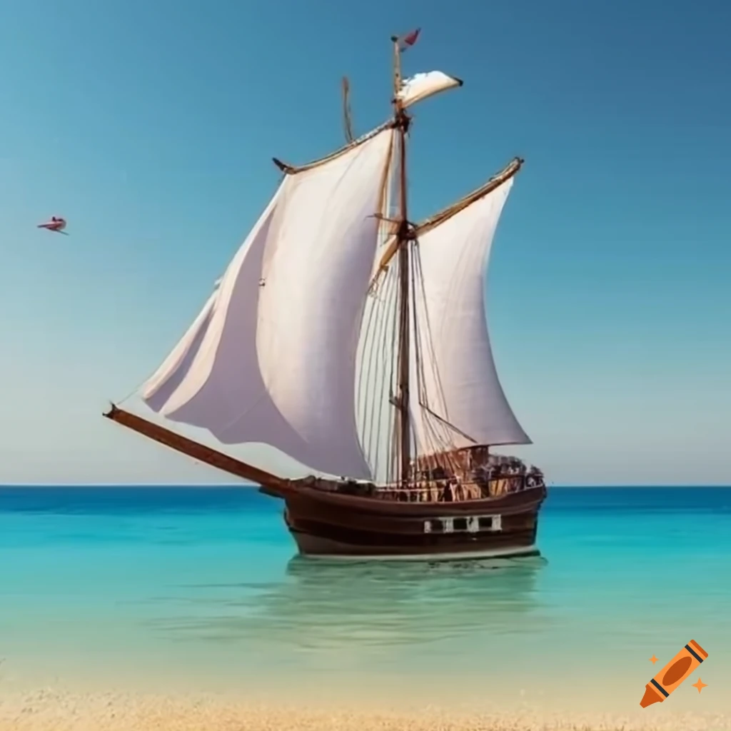 Profile of a pirate ship on a sunny beach on Craiyon