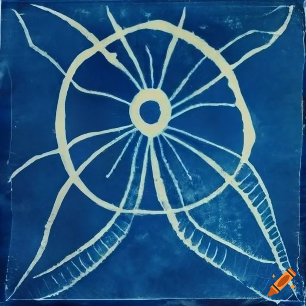 Sacred symbol in cyanotype on a leaf