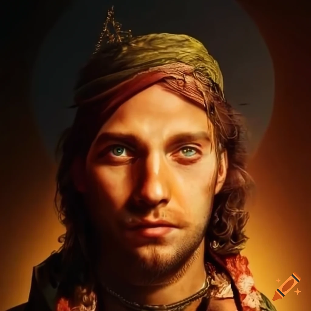 Portrait of a desert traveler with a moon talisman