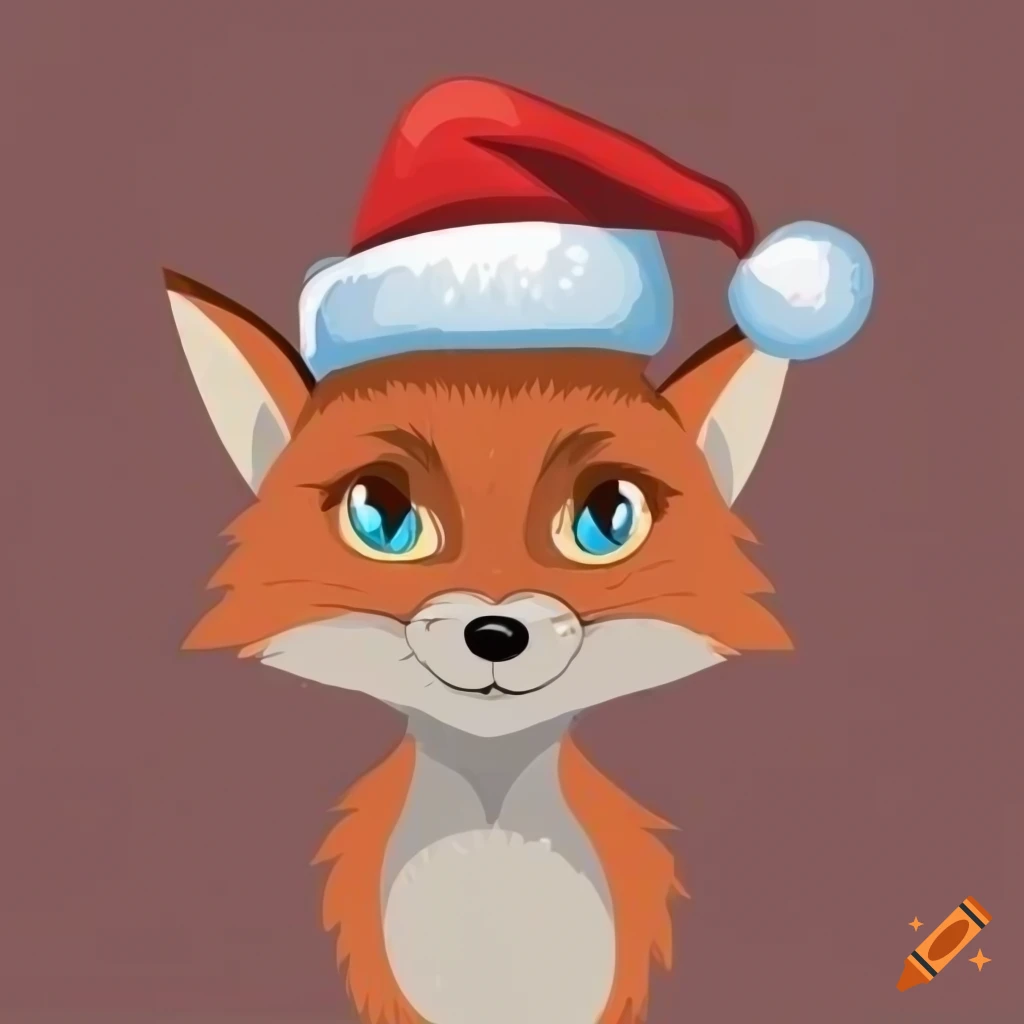 Vector art of a cute red fox wearing a santa hat