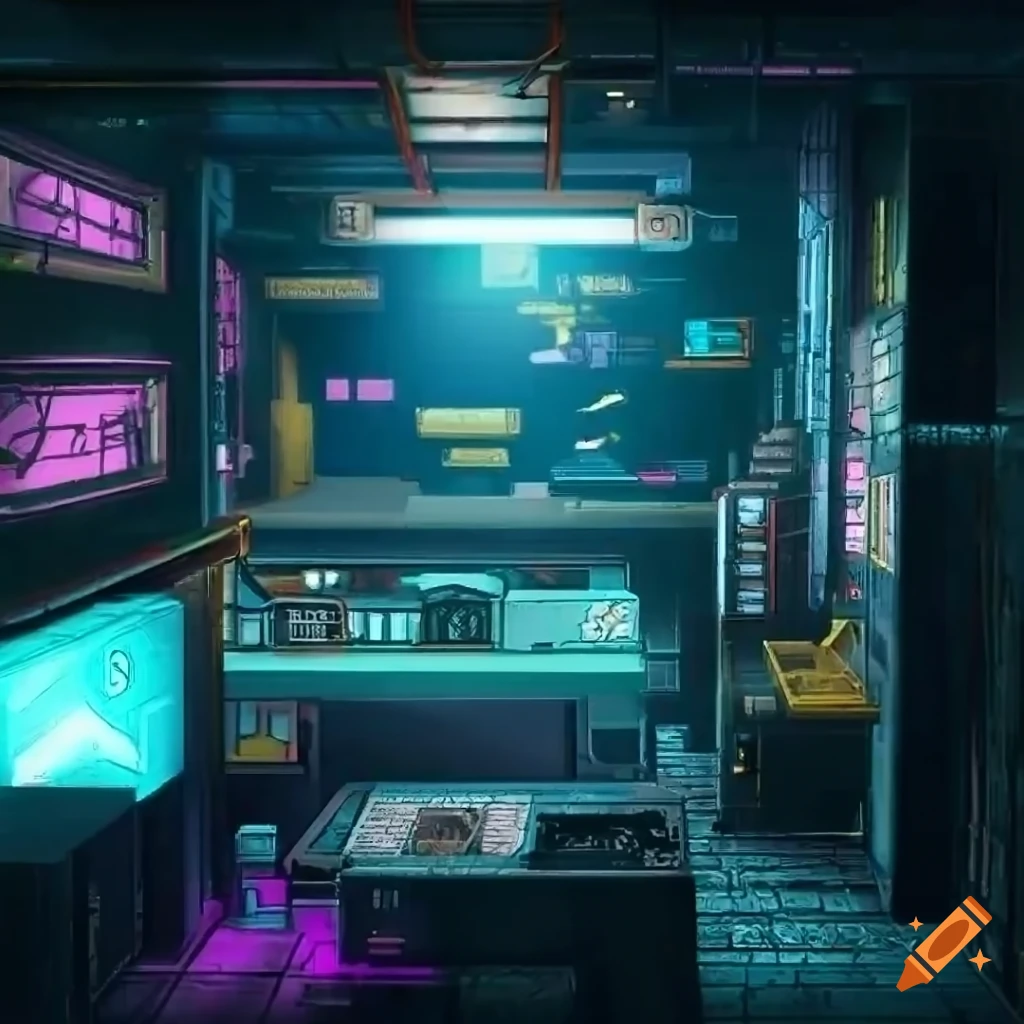 Top-down view of a cyberpunk red tabletop game with vr chairs on Craiyon