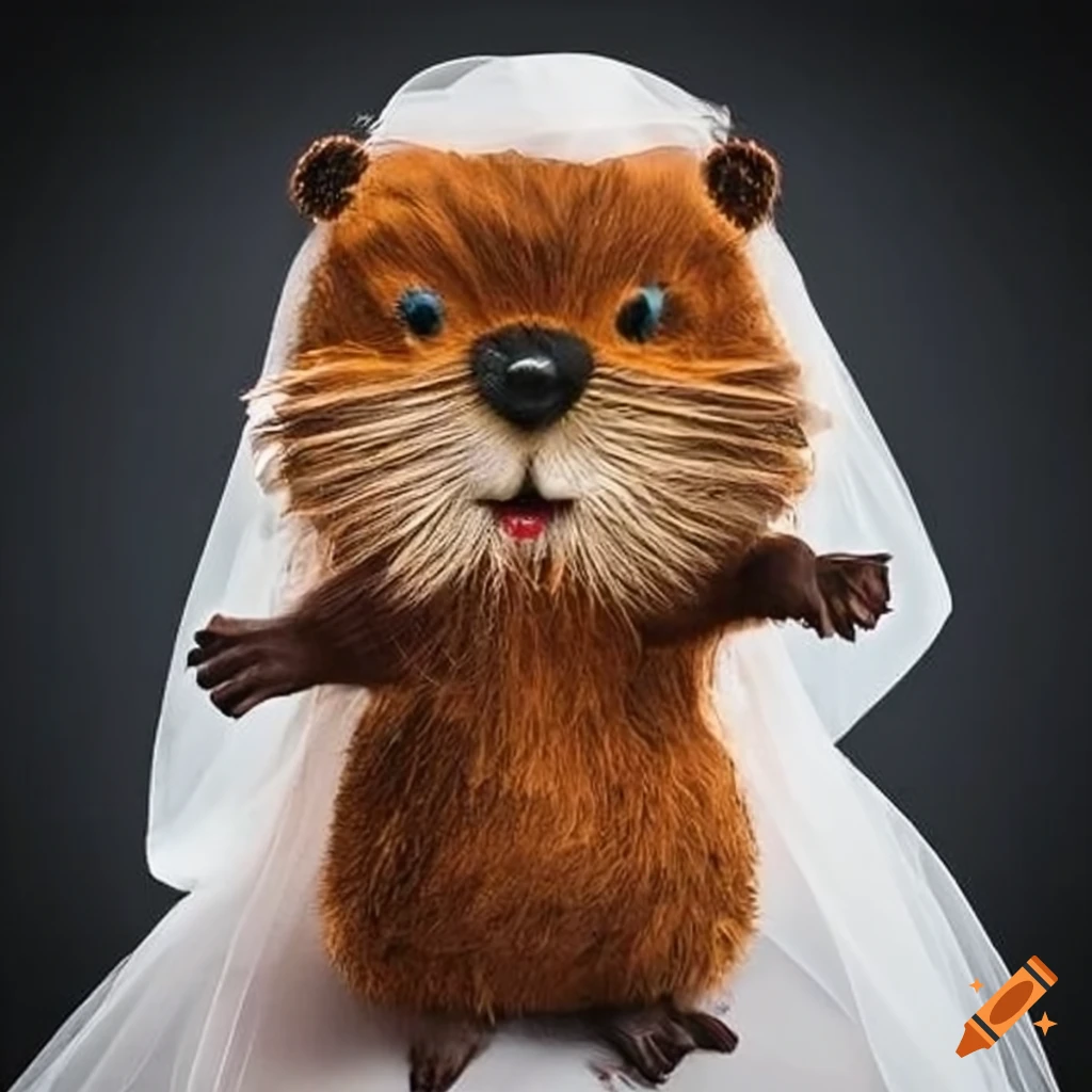 Funny image of a beaver dressed as a bride on Craiyon