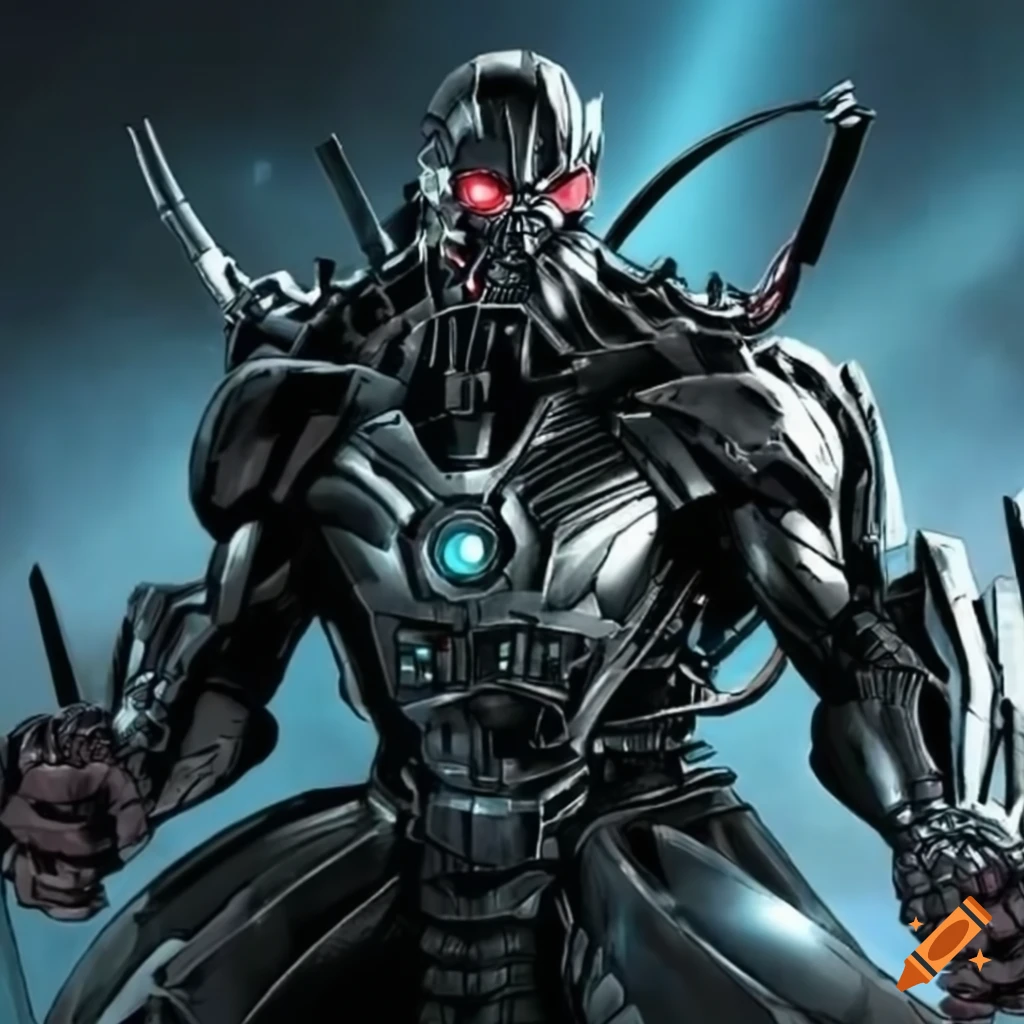 Crossover image of ultron, darth vader, and shredder