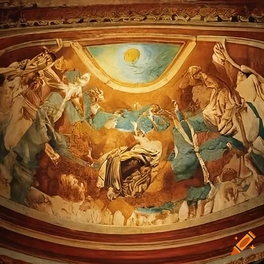 Ceiling mural depicting greek mythology gods on Craiyon