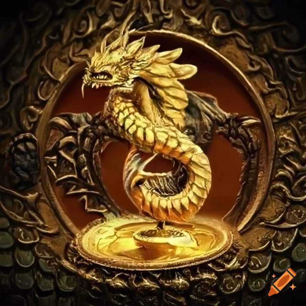 Image of a small dragon protecting a gold coin on Craiyon