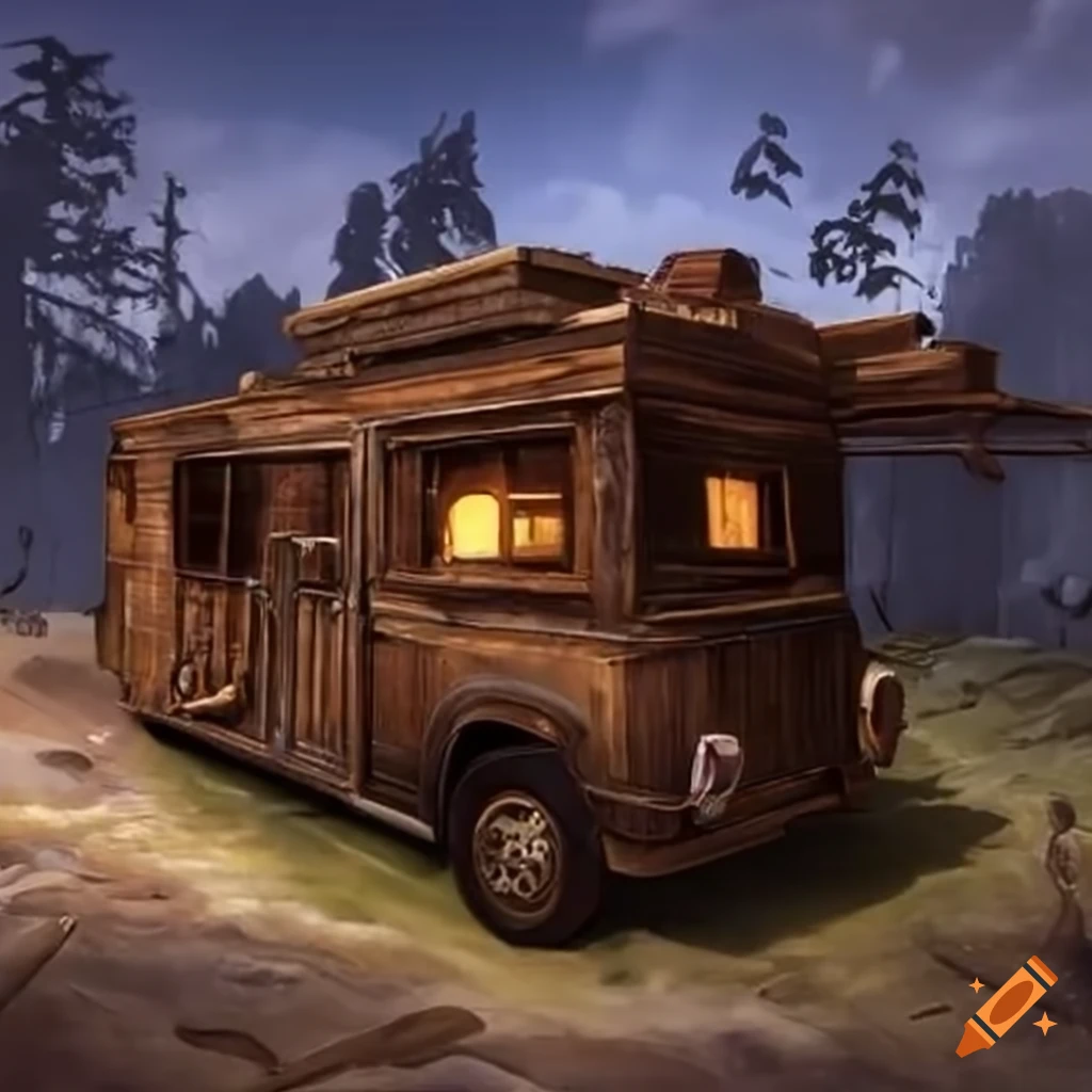 Picture of a motor home and a shack