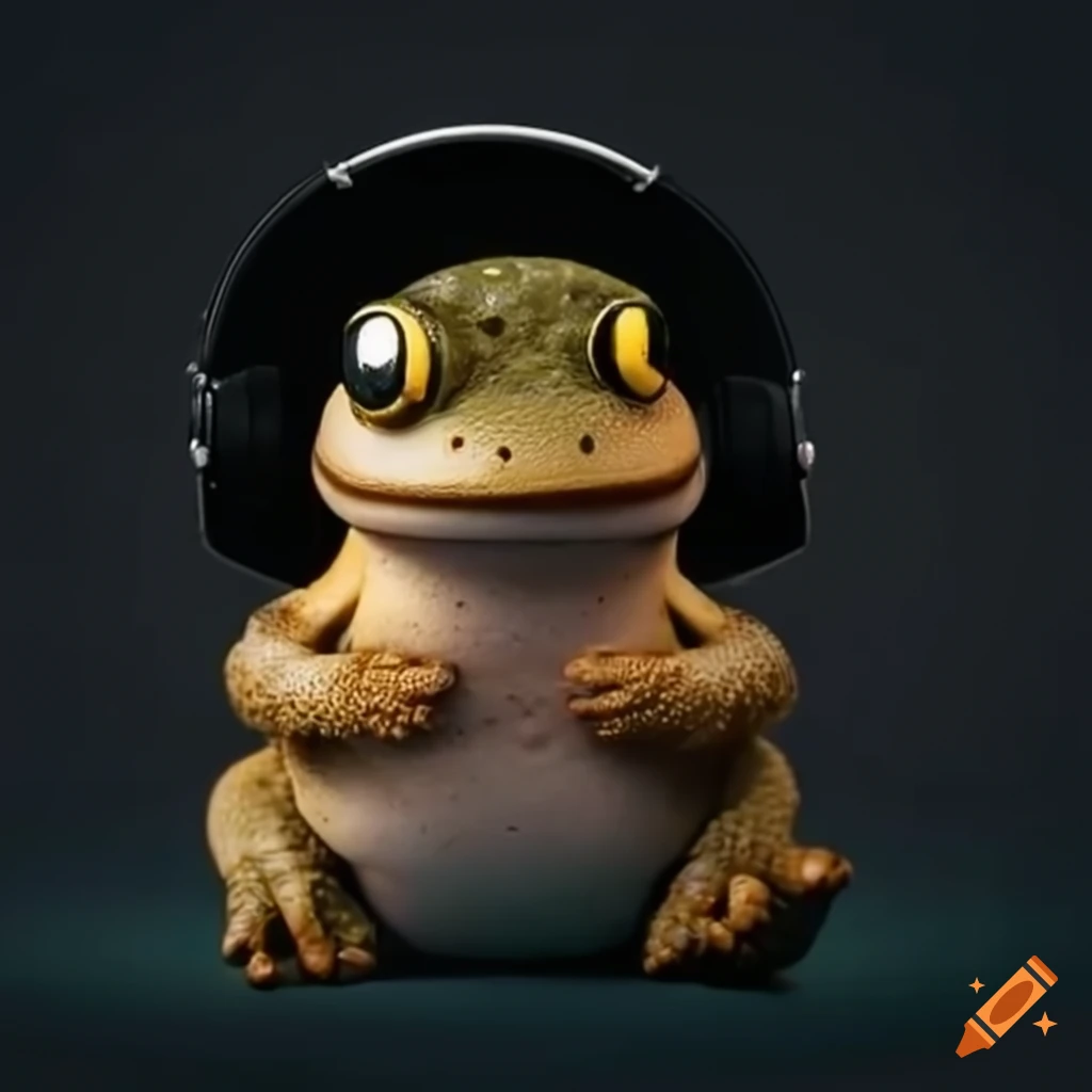 Toad with headphones enjoying music