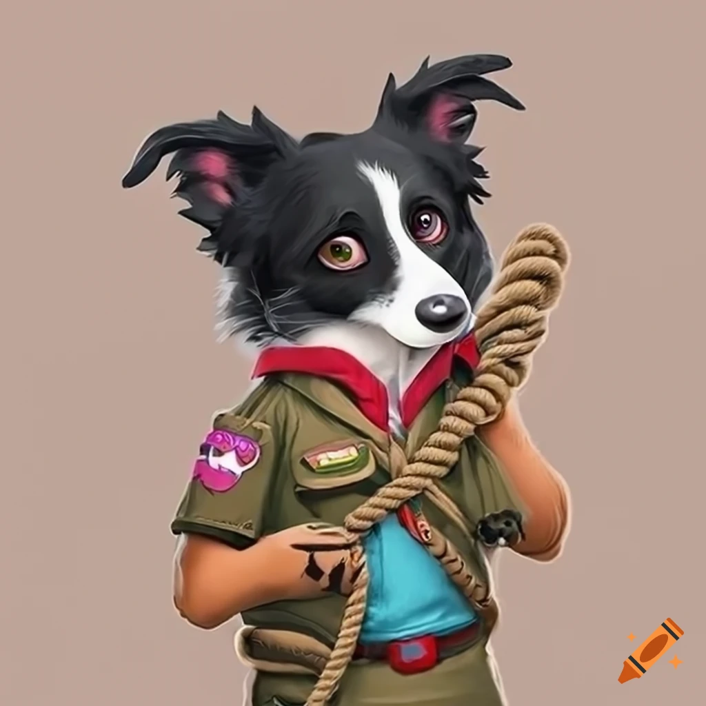 Cute border collie in zootopia-inspired scout uniform on Craiyon