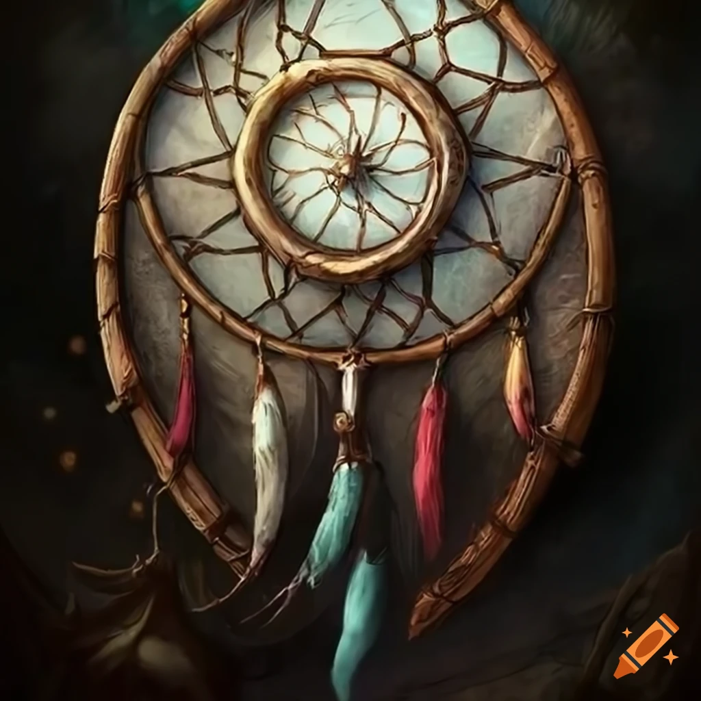 Detailed fantasy art of a dreamcatcher shield on Craiyon