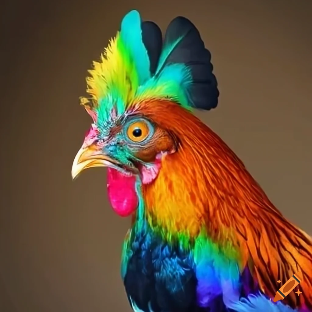Colorful chicken with vibrant feathers on Craiyon