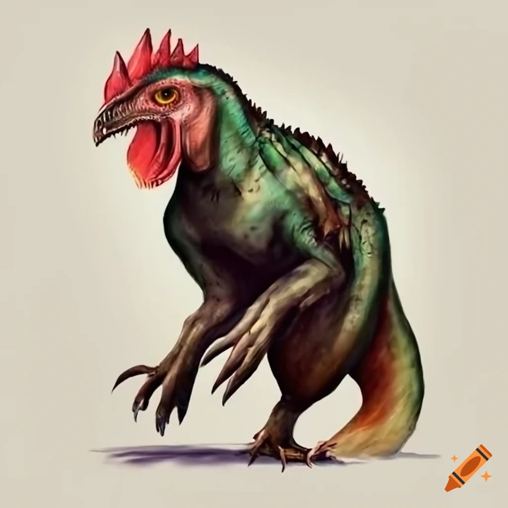 Cartoon image of a monster chicken dinosaur on Craiyon